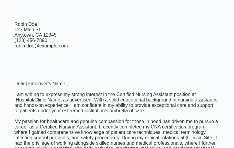 Cover Letter Example: Certified Nursing Assistant (CNA) - Ziprecruiter