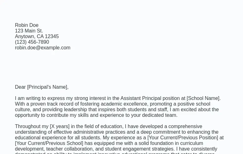 Cover Letter Example (2023): Assistant Principal Jobs (Free) - Ziprecruiter