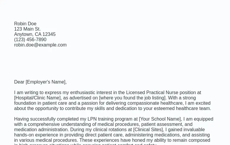 Cover Letter Example (2023): Licensed Practical Nurse (LPN) - Ziprecruiter