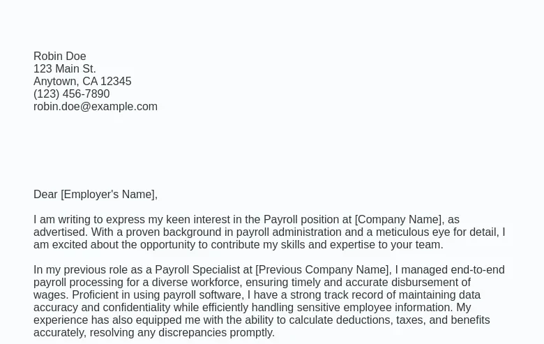 Cover Letter Example (2023): Payroll Jobs (Free Download) - Ziprecruiter