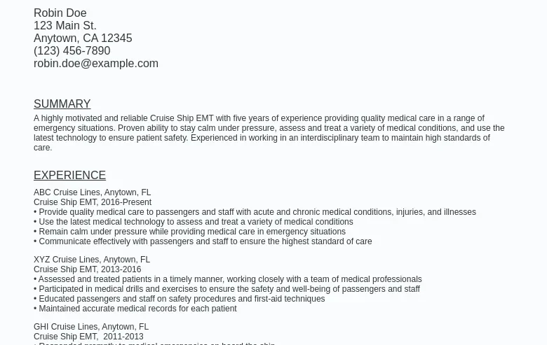 Sample Emt Resume