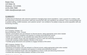 Discord Moderator Resume Sample Template (Free Download)