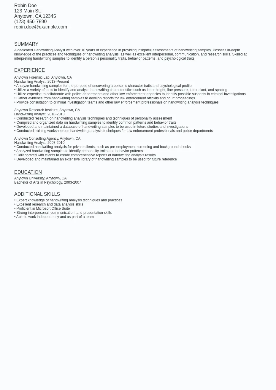Handwriting Resume Sample Template (Free Download) - Ziprecruiter