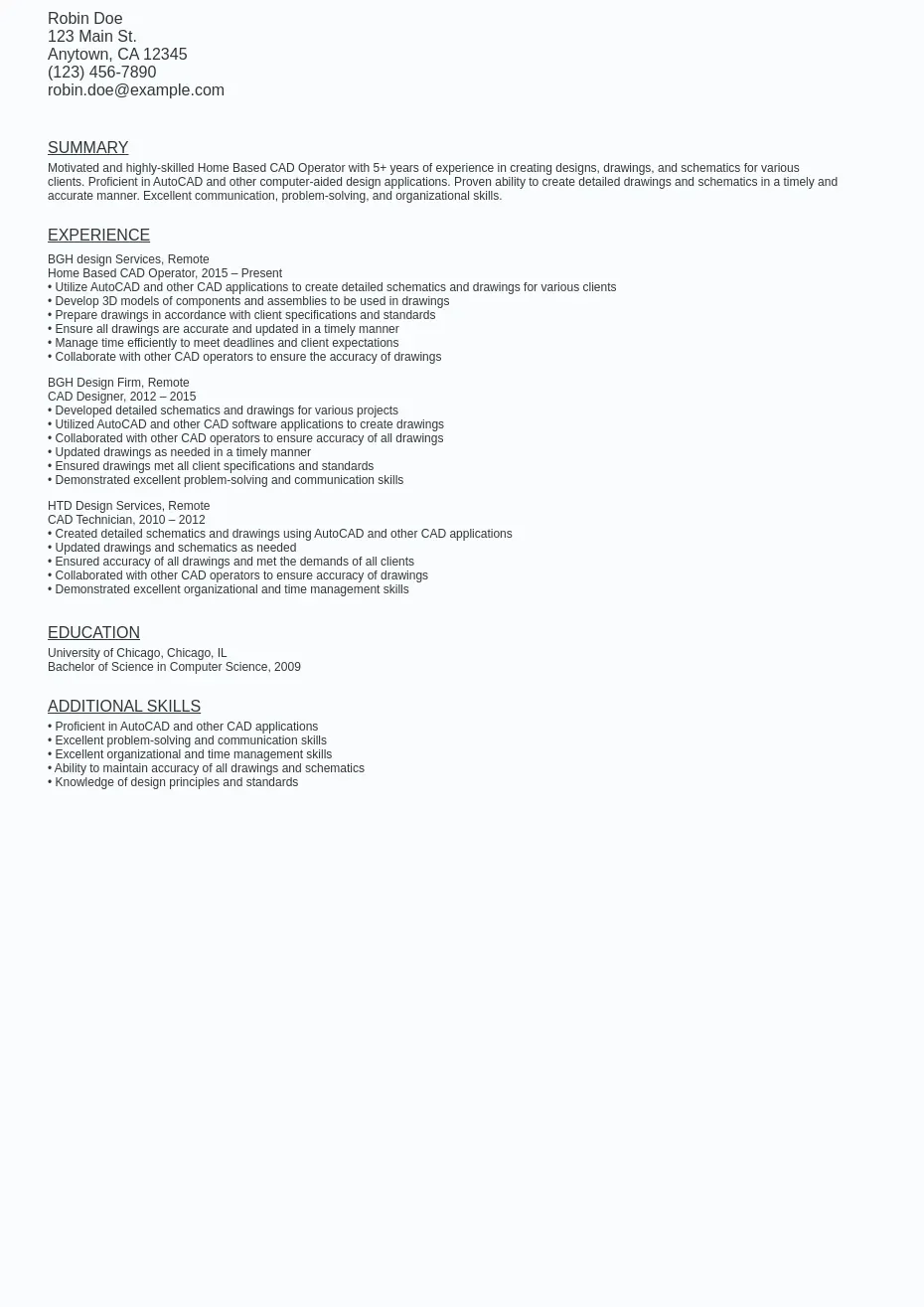 Cad Operator Resume Sample Cad Operator Cover Letter Example For 2025