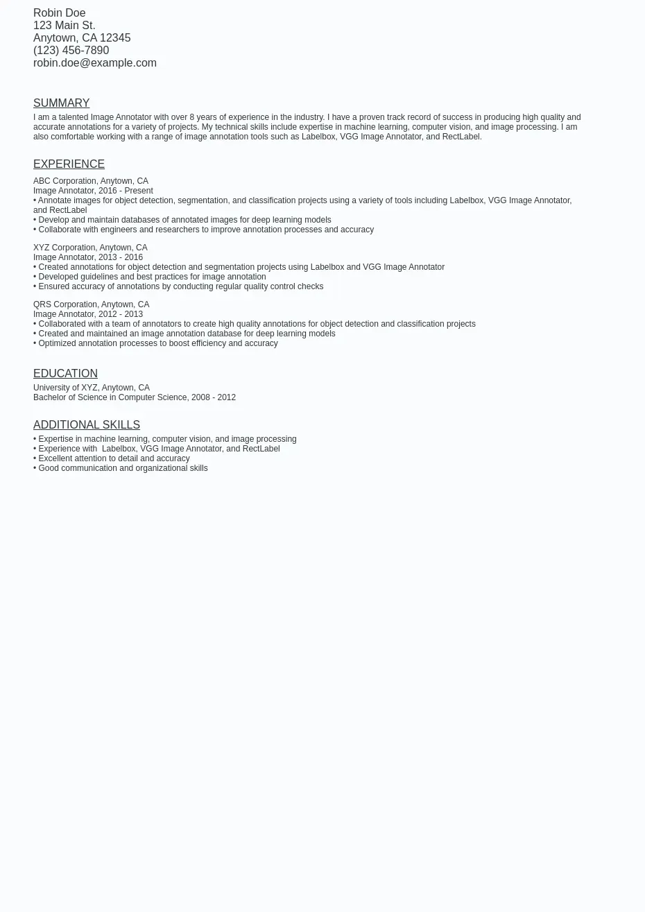 Image Annotation Resume Sample Template (Free Download) - Ziprecruiter