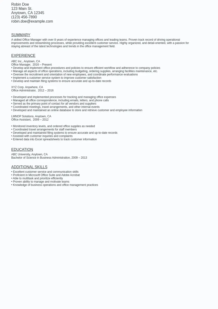 Office Manager Sample Resume Office Manager Resume Examples, Writing